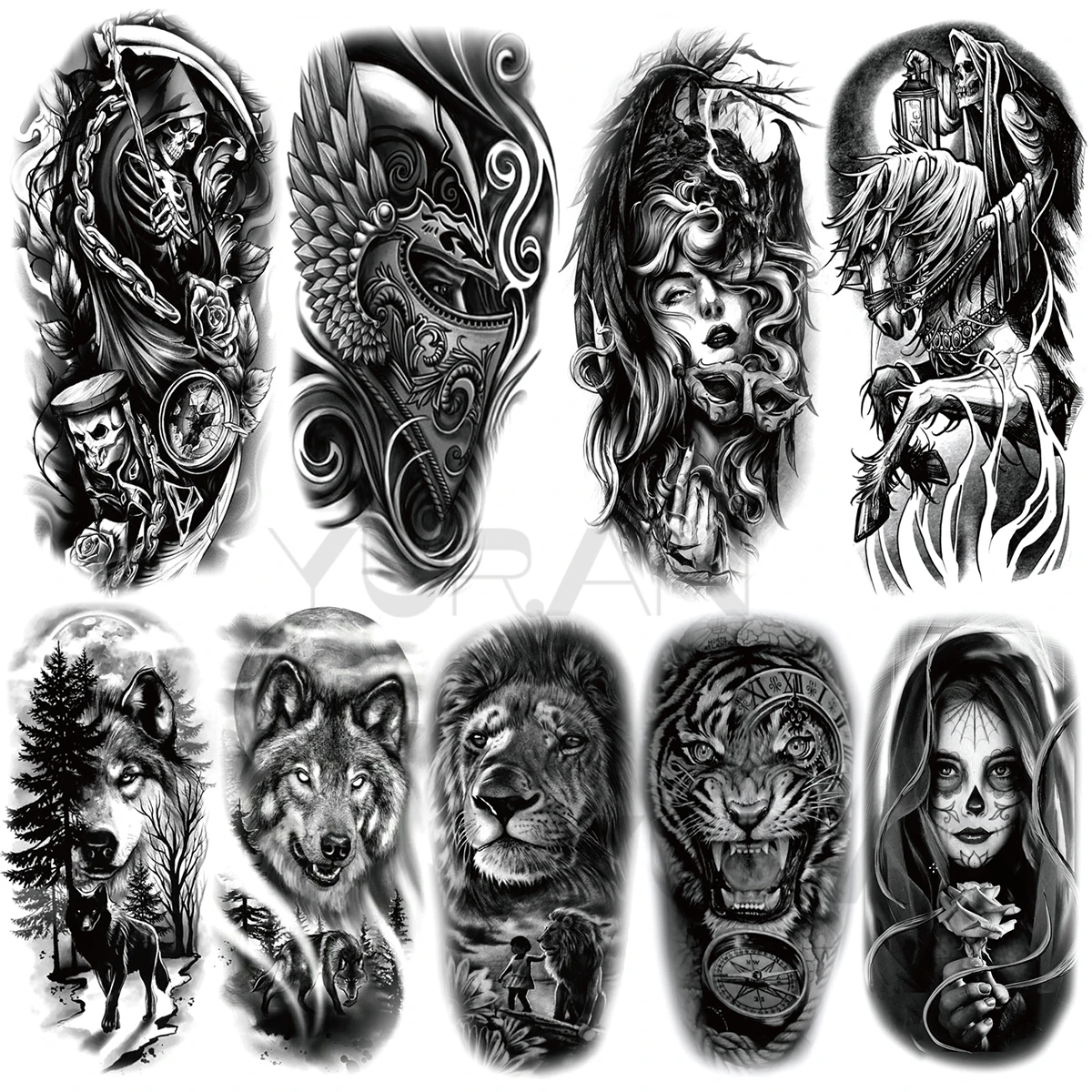 Large-Scary-Temporary-Tattoos-For-Men-Women-Realistic-Wolf-Forest-Lion ...