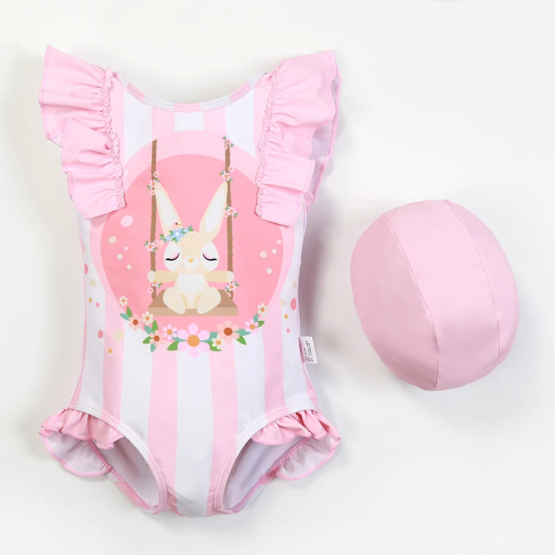 Long Short Sleeve Pink Lovely Conjoined Body 2 Piece Set Girl Swimming ...