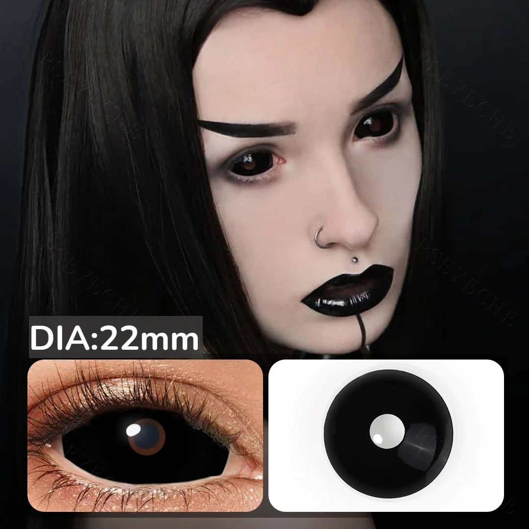 Pseyeche 22MM Full Black Sclera Contacts Crazy Halloween All Red Sclera Contacts 1 Pair White ...