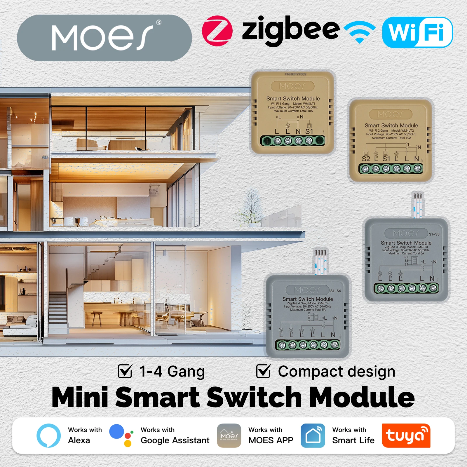 MOES Mini Smart Switch 1-4 Gang، WiFi/Zigbee DIY Module، يعمل مع Alexa ...