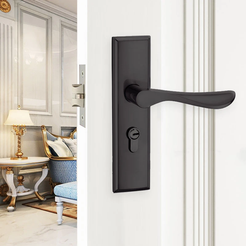 Single-tongue-door-lock-household-black-lock-indoor-silent-bathroom-old ...