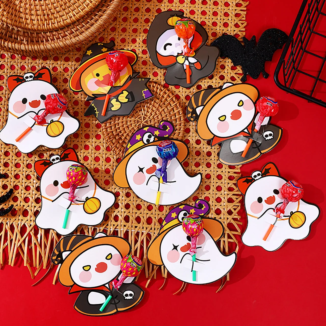 48Pcs Halloween Lollipop Insert Card Pumpkin Ghost Candy Cardboard ...