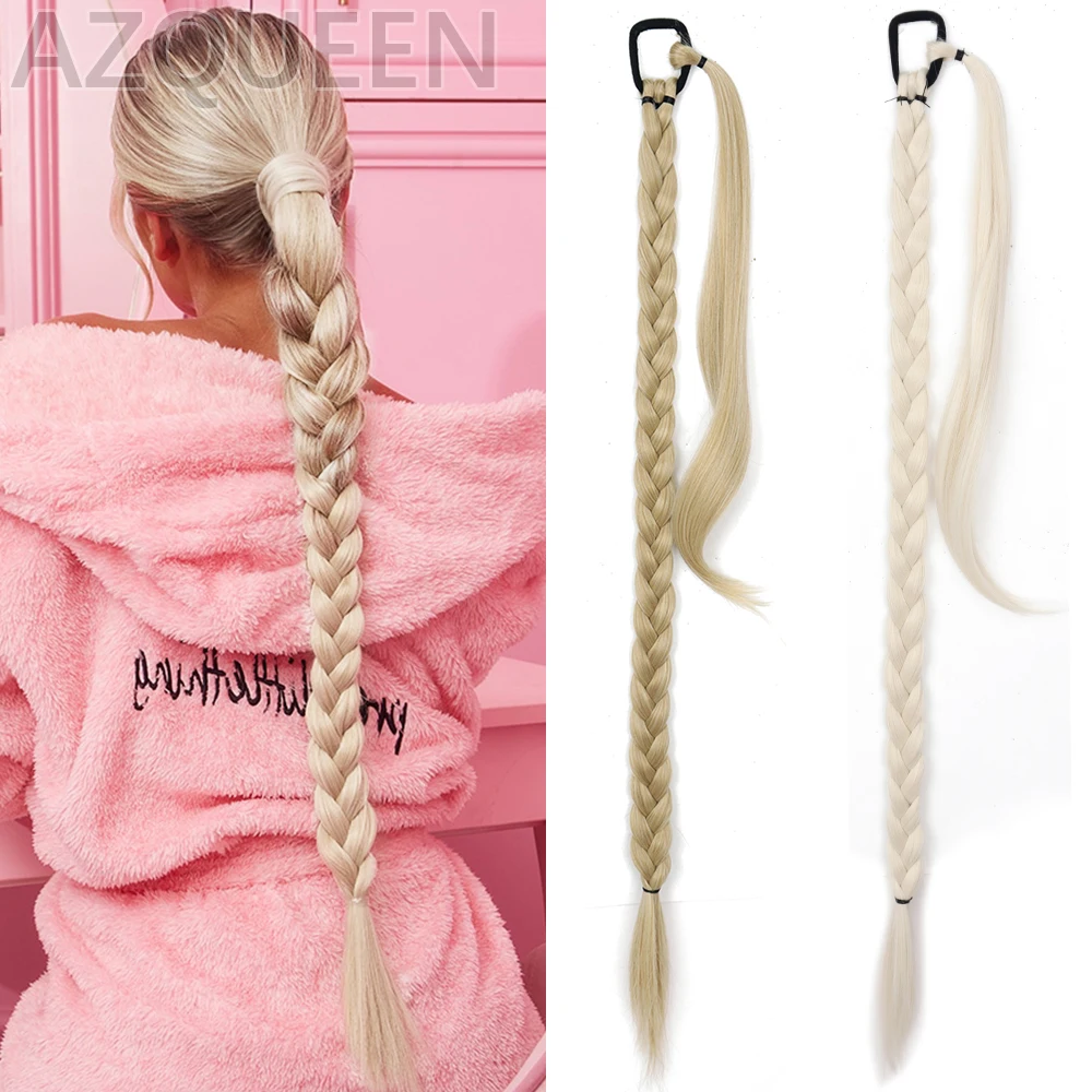 Synthetic-Long-Ponytail-Hair-Extensions-Braided-Ponytail-With-Rubber ...