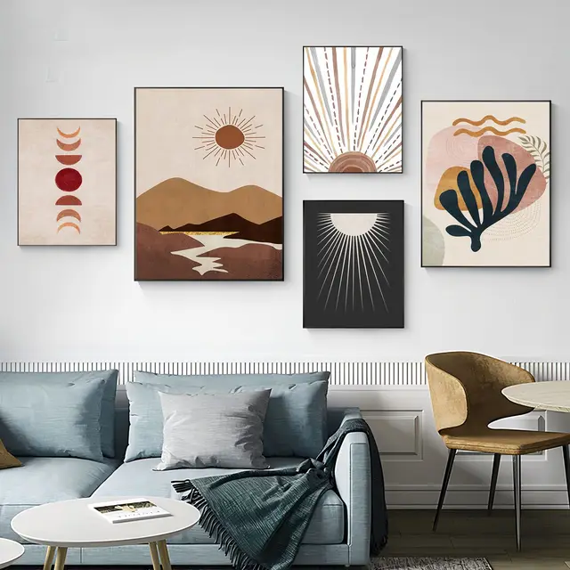 Abstract Sun Moon Painting DIY Sticky Poster Vintage Room Home Bar Cafe ...