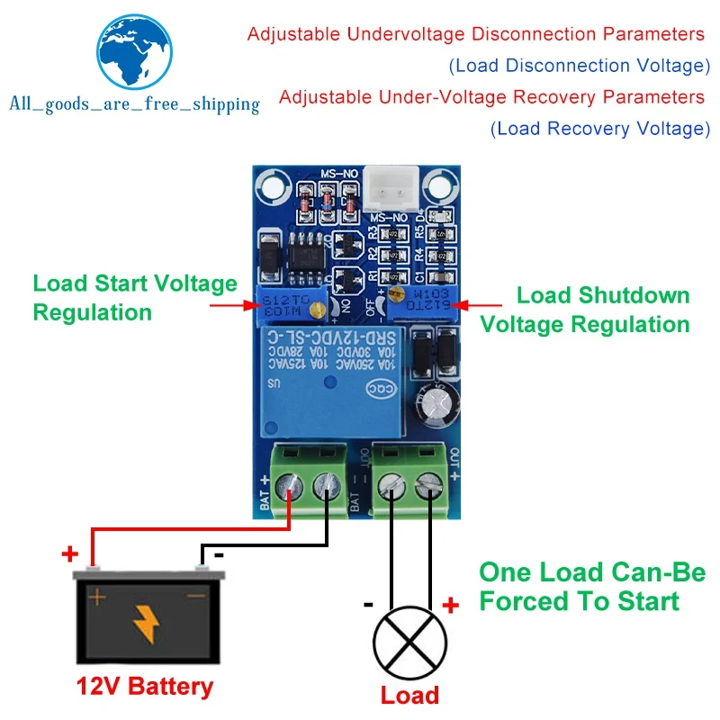 12V Battery Low Voltage Cut off Automatic Switch Recovery Protection ...