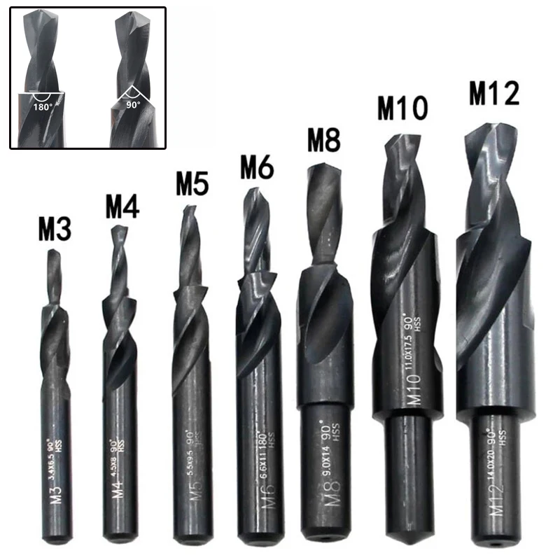 HSS-6542-M3-M12-90-180-Degree-Two-Stage-Drill-Bit-Twist-Step-Chamfer ...