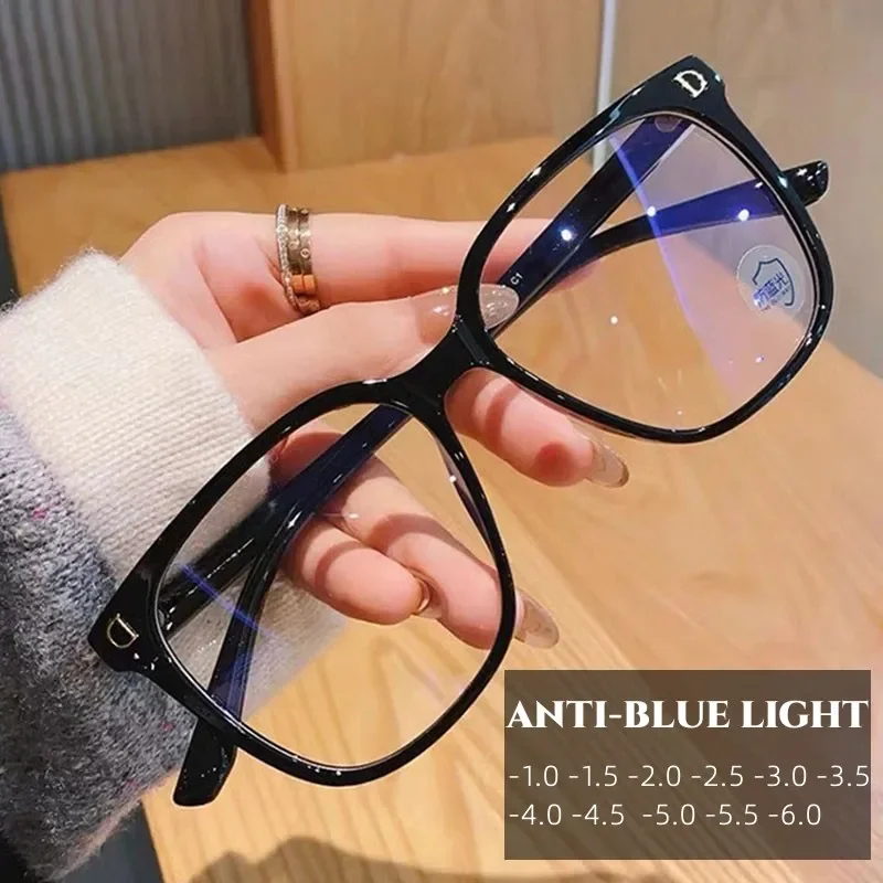 New-Large-Frame-Myopia-Glasses-Anti-Blue-Light-Eyewear-Women-Eye ...