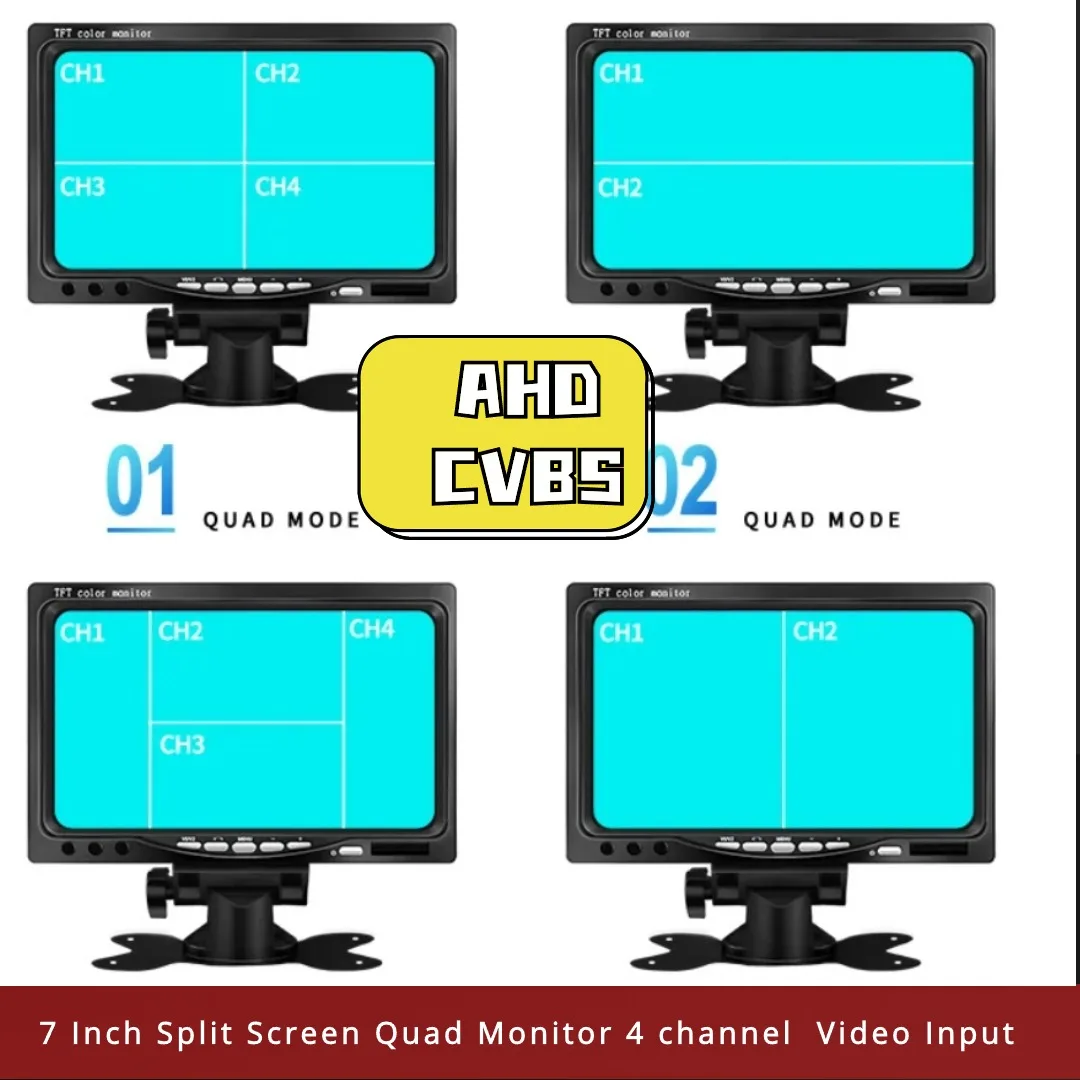 7-Inch-Split-Screen-Quad-Monitor-4-channel-Video-Input-Windshield-Style ...