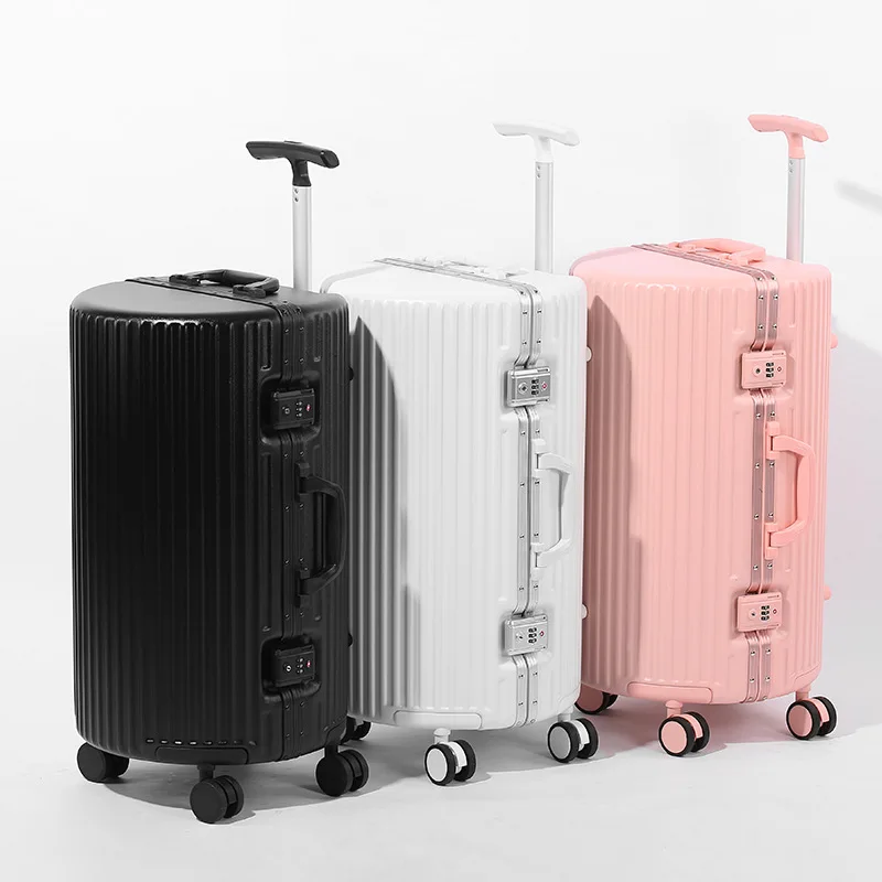 New-Barrel-Travel-Suitcases-Pink-Women-Travel-Bag-with-Wheels-Aluminum ...