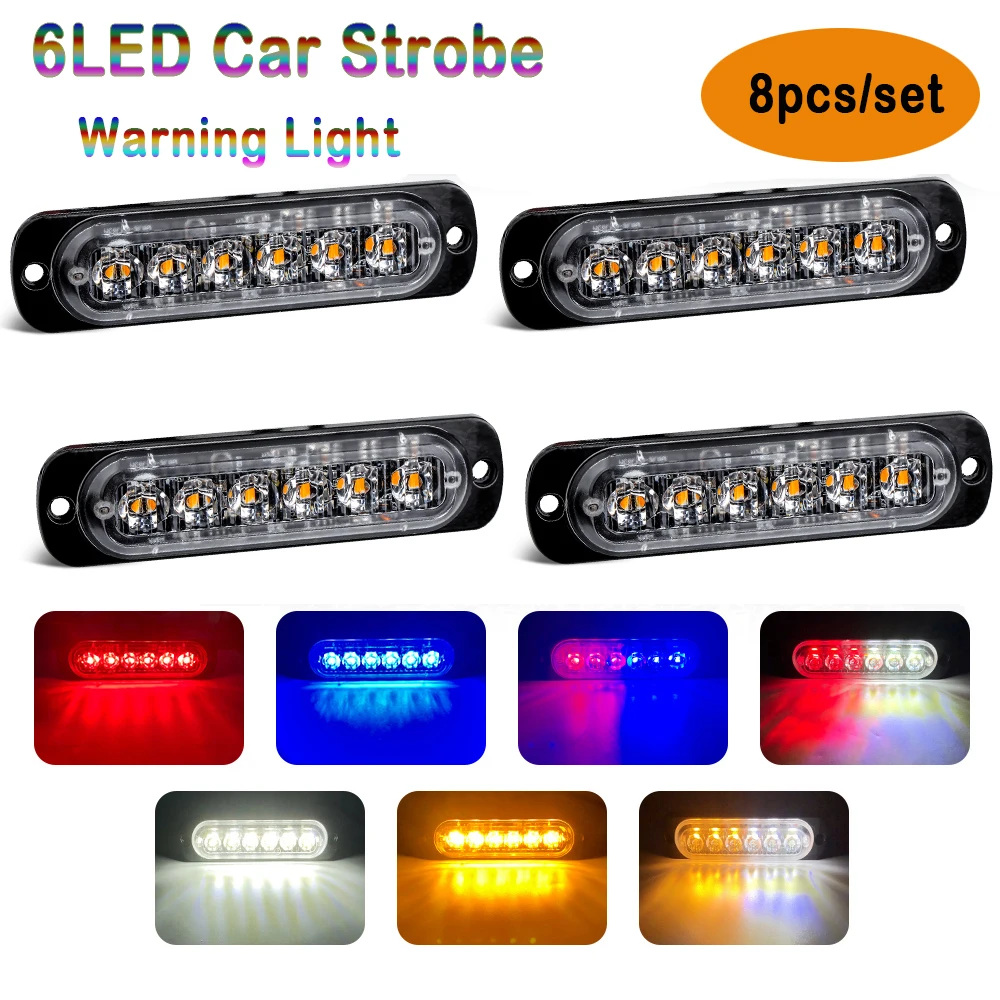 2-8p-6LED-Car-Strobe-Warning-Light-Grill-Flashing-Breakdown-Emergency ...
