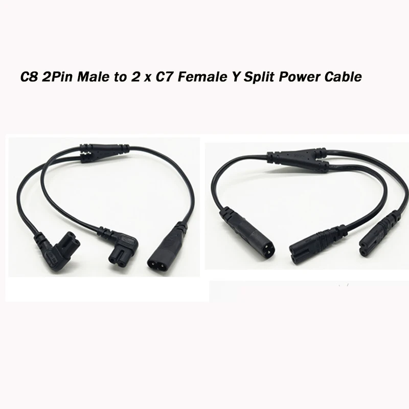 1PC IEC 320 C8 2Pin Male to 2 x C7 Female Y Split Power Cable About ...