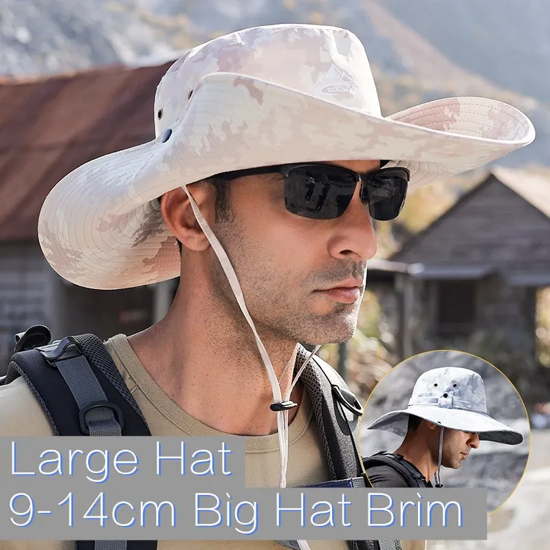 62cm Mens Outdoor Hat Summer Fishing Hiking Riding Cap Large Cap Brim ...