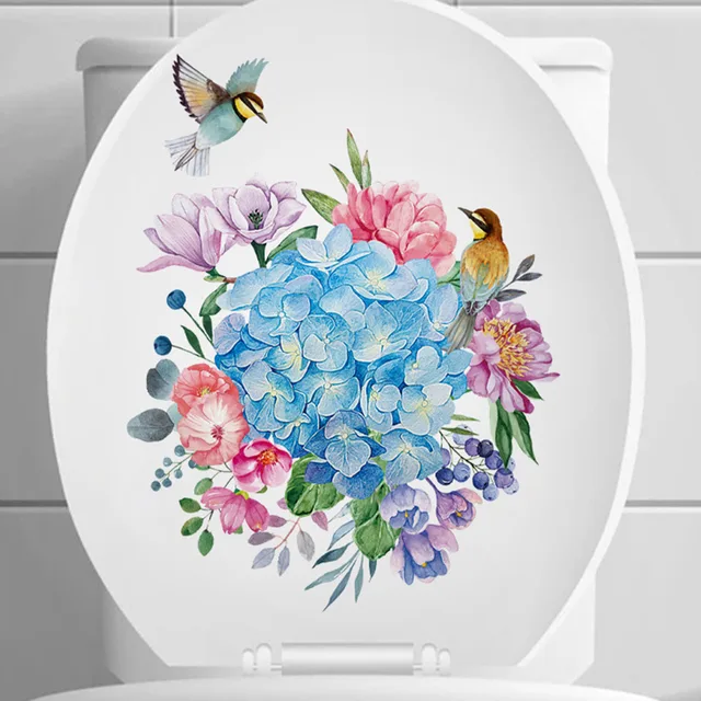 1 Piece Flower Toilet Sticker Home Toilet Bathroom Toilet Cover ...