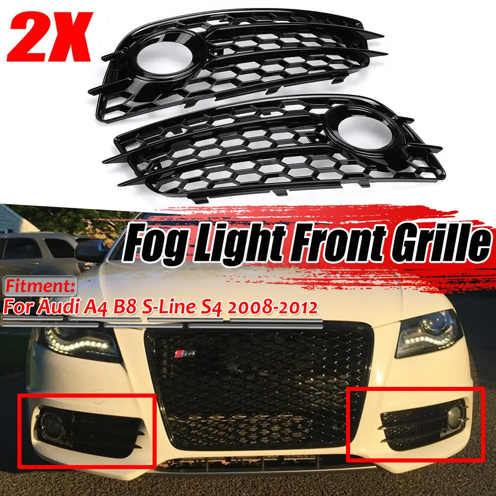 RS4-Style-Front-Bumper-Lower-Grille-Fog-Light-Grill-For-Audi-A4-B8-S ...