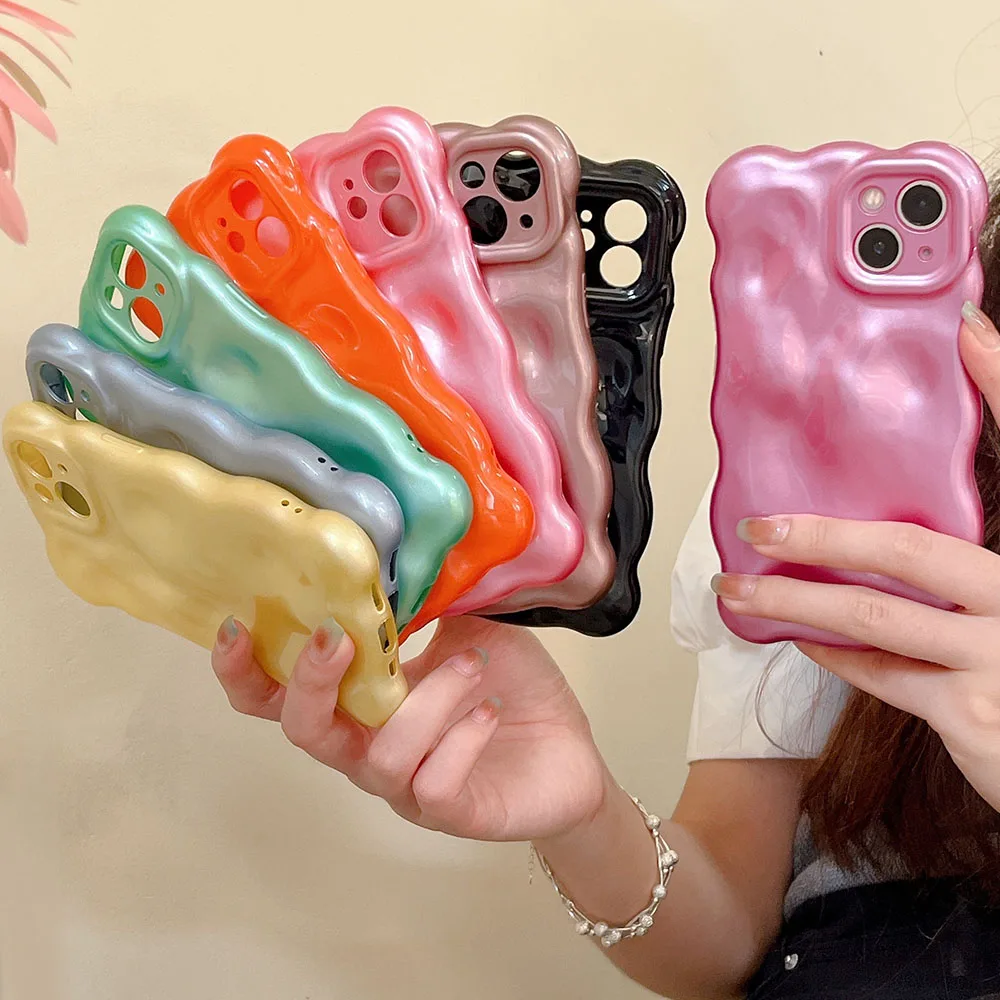 Korean Glossy 3D Meteorite Texture Macaron Solid Color Case For iPhone ...