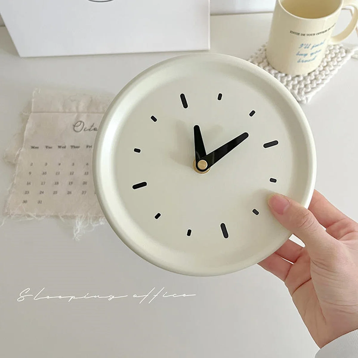 Korean-Style-Wall-Clock-Desk-Cream-White-Round-Clock-Wall-Decoration ...