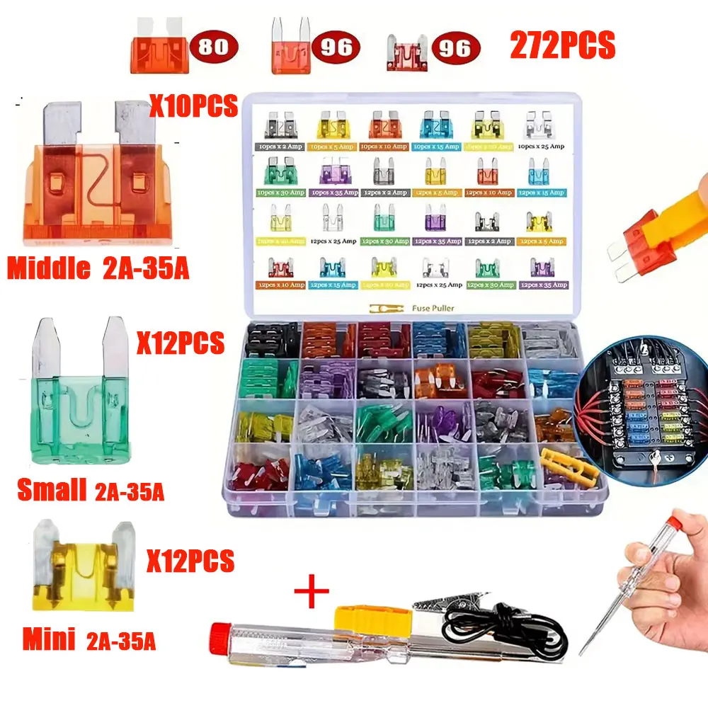 272pcs Car Blade Fuse Assortment Kit - 2A to 35A - Auto Truck ...