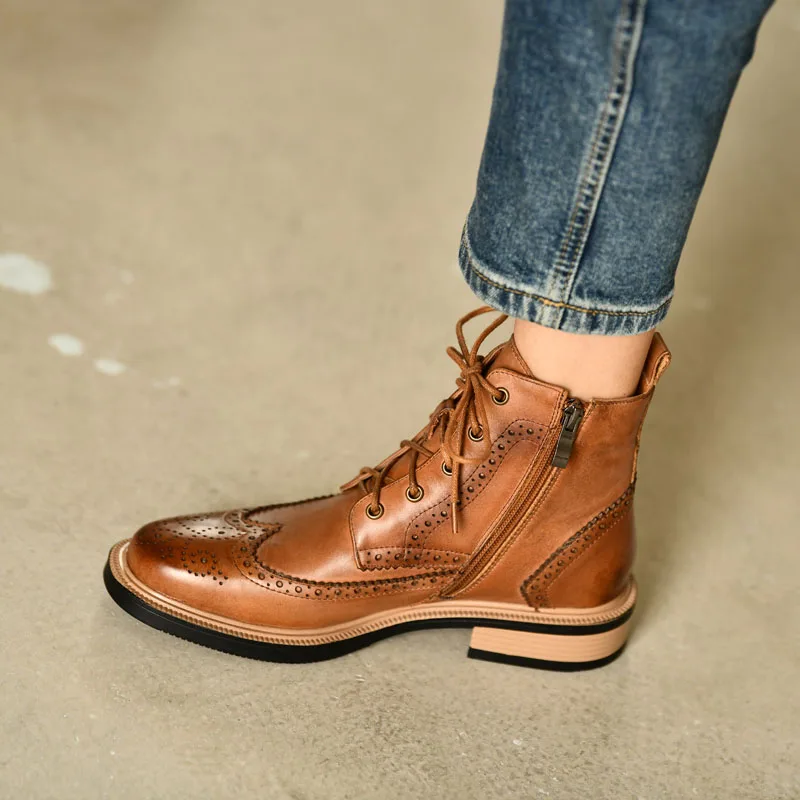 Botas-de-estilo-franc-s-para-mujer-zapatos-de-cuero-de-vaca-Brogue ...