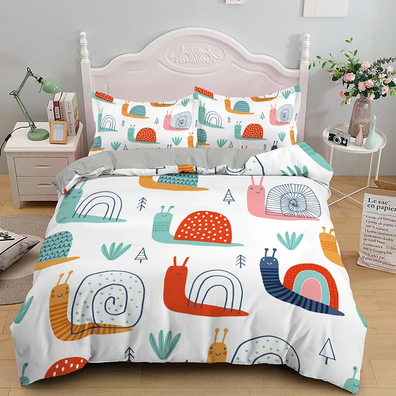 Cartoon Snail Duvet Cover King Queen Size Colorful Animals Bedding Set ...