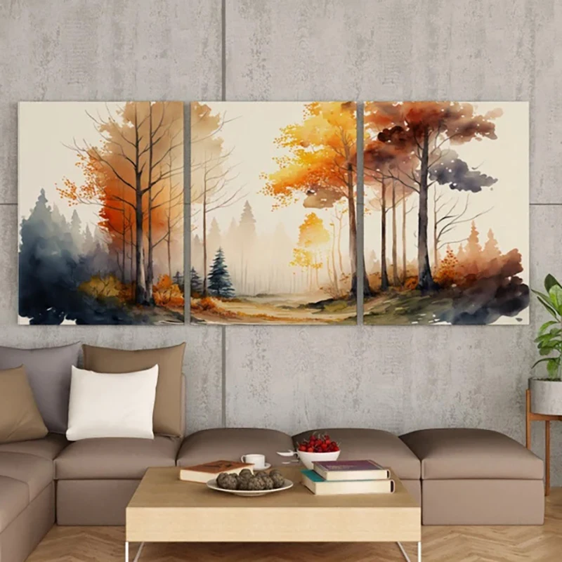 Fall-Watercolor-Forest-Landscape-Poster-Printable-Wall-Art-Set-of-3 ...