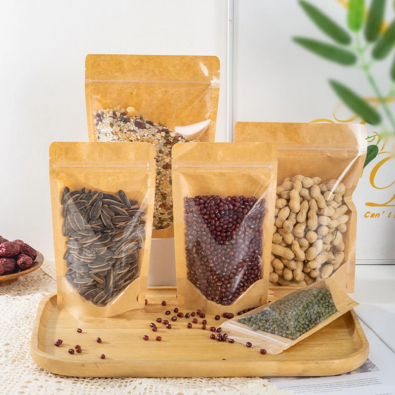 50pcs-Clear-Front-Stand-Up-Kraft-Paper-Resealable-Zip-Lock-Packaging ...