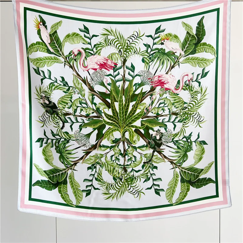 100% Natural Silk Square Scarf for Women Printed Cute Flamingo Shawls ...