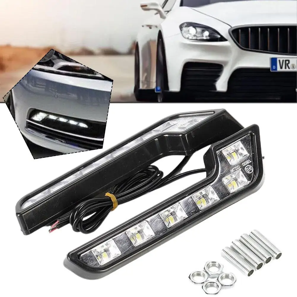 6LED 12V 2Pcs Universal LED Car Daytime Running Light L-shaped DRL ...