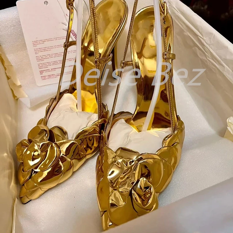 Ladies High Heels Summer New Superfine Fiber Golden Rose Petal Stiletto ...