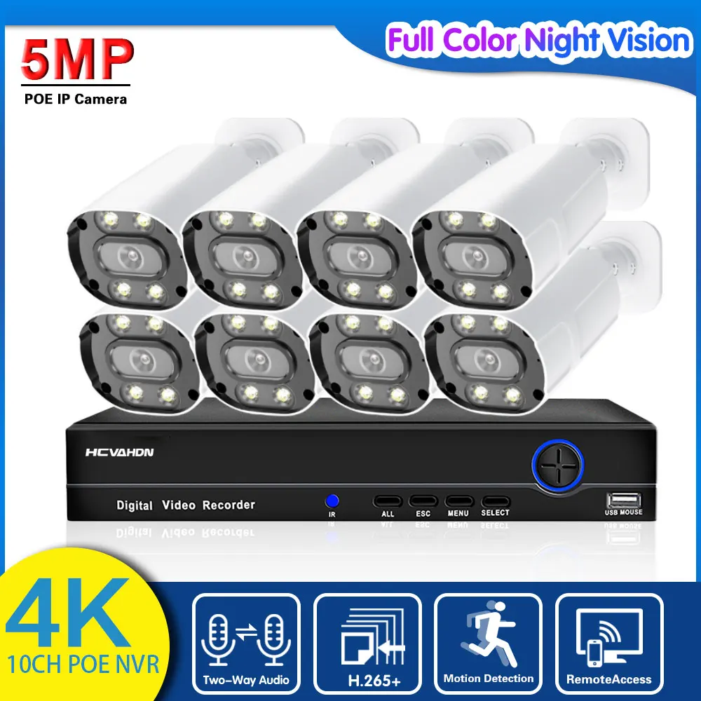 2-Way-Audio-8CH-CCTV-Camera-Security-System-Kit-10CH-4K-POE-NVR-Color ...