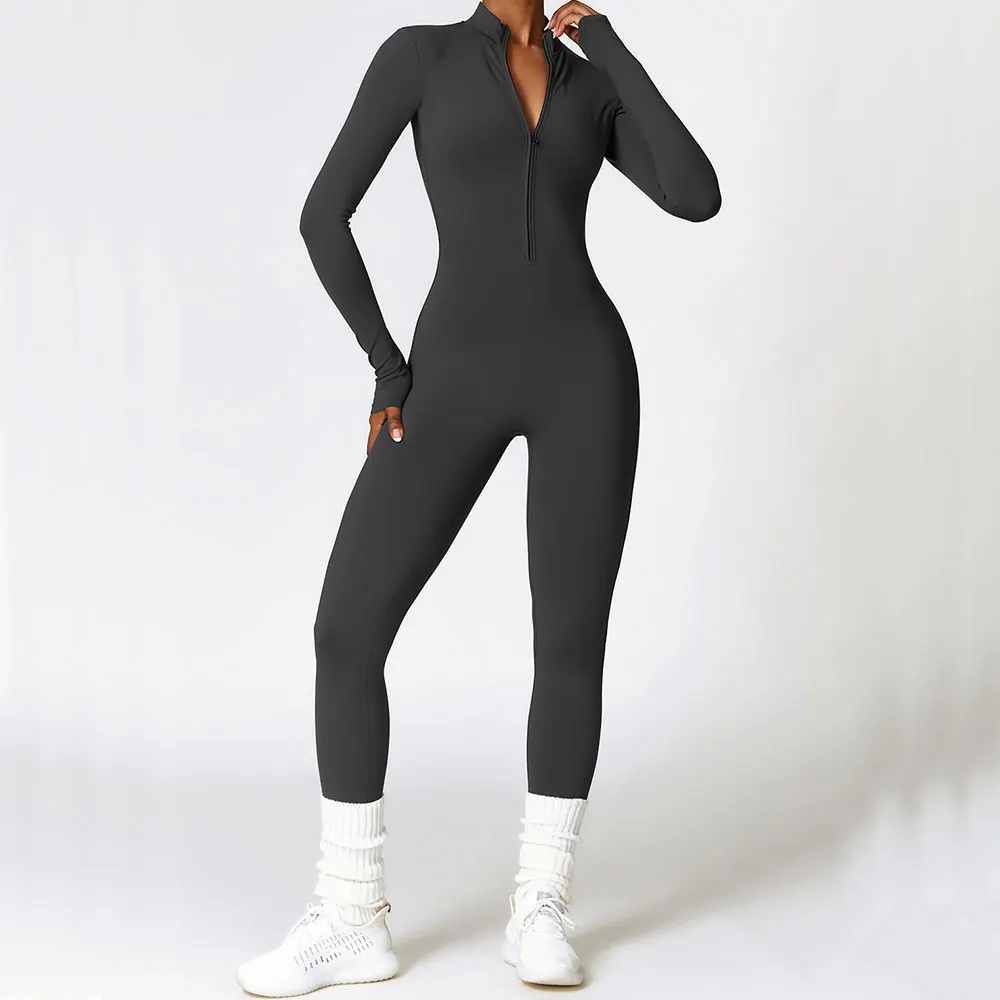 Zipper Yoga Boilersuit Long Sleeved One-piece Women's Sportswear Gym Jumpsuits Workout High ...