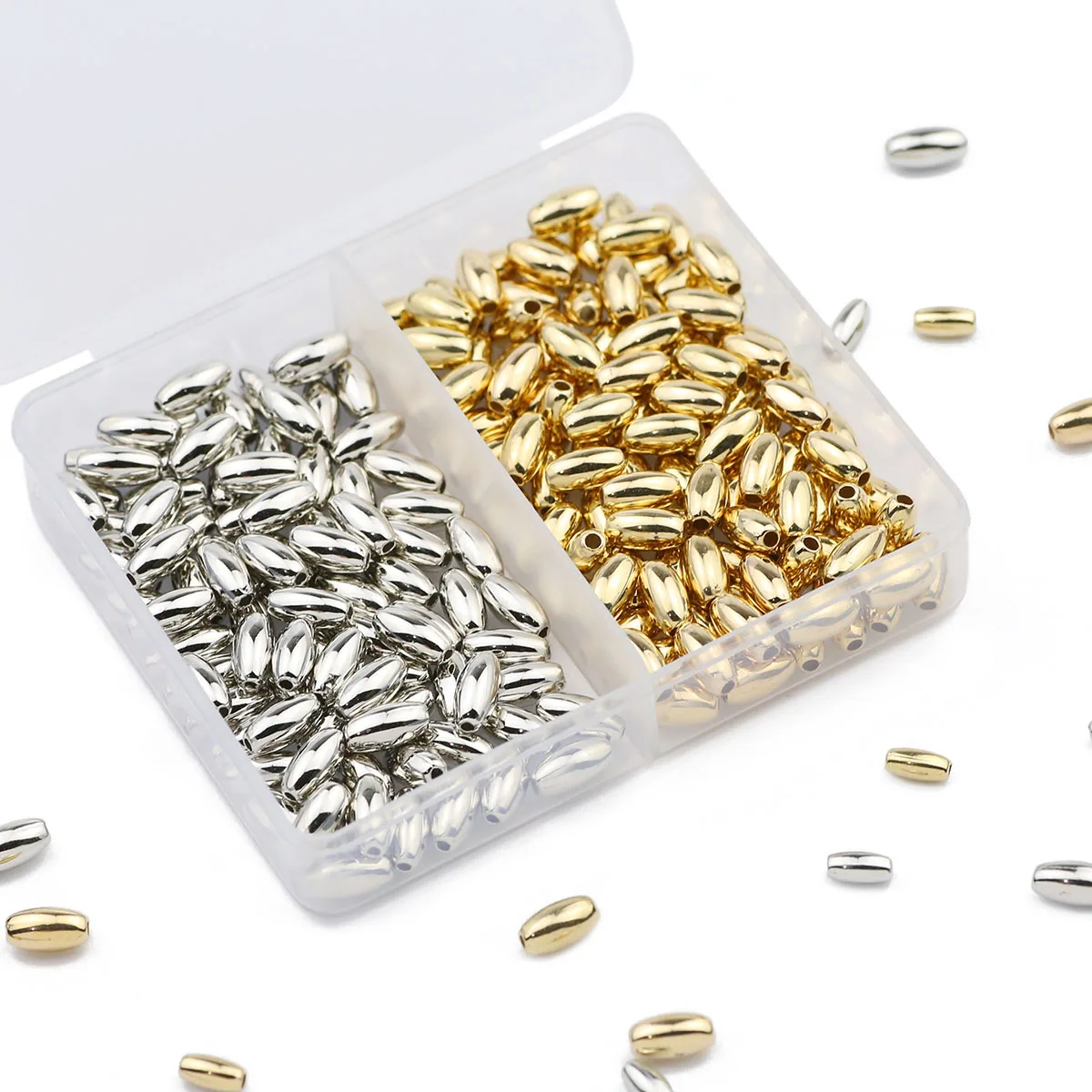 200PCS-3-6-4-8mm-Rice-Tube-Loose-Beads-CCB-Gold-Silver-Color-Spacer-DIY ...
