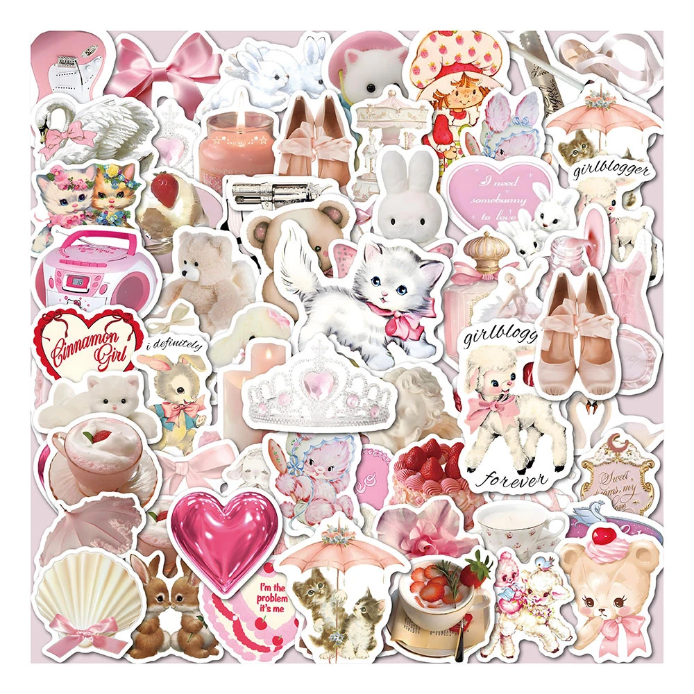 10-30-60pcs-Kawaii-Pink-Cartoon-Stickers-Aesthetics-Cute-Decals-For ...