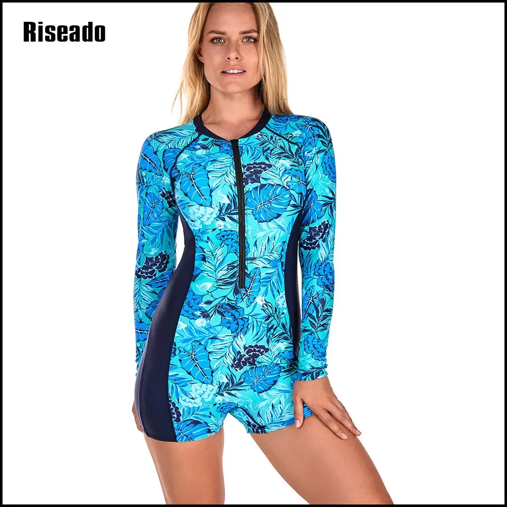 Long-Sleeve-Swimwear-Women-One-Piece-Leaf-Print-Swimsuits-Rashguard ...