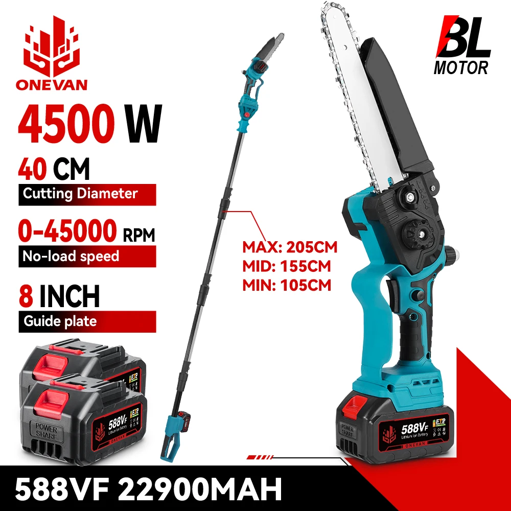 ONEVAN 8Inch Brushless Telescoping Pole Electric Chainsaw 40CM High ...