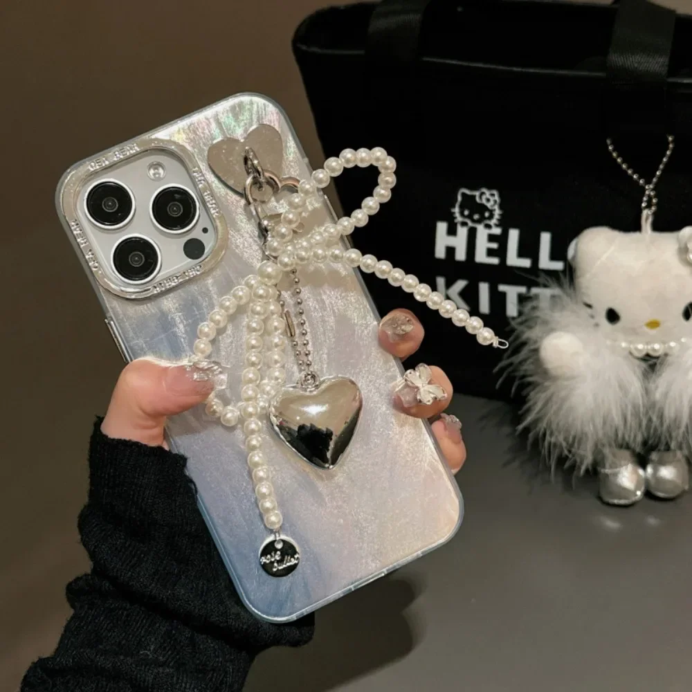 Cute Bow Imitation Pearl Keychains for Iphone Phone Case Women Fashion ...