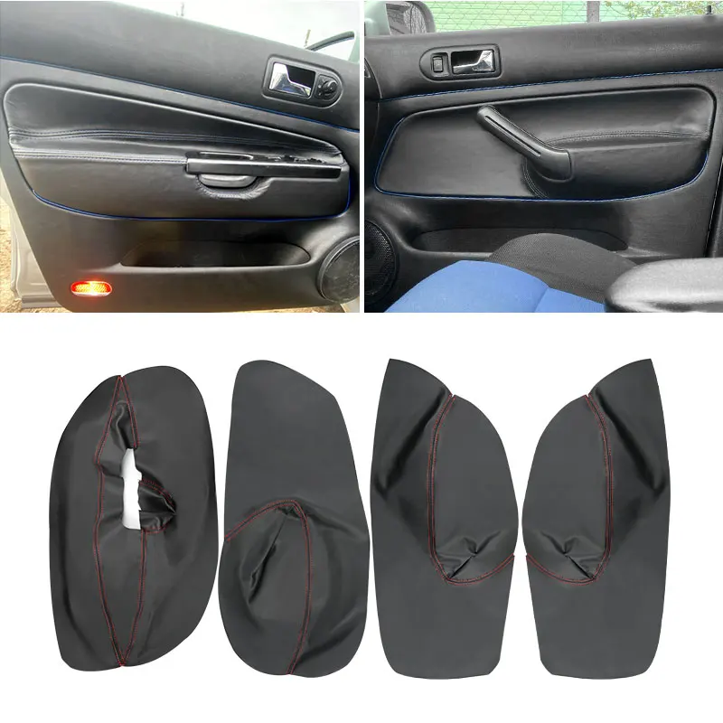 only-LHD-4-Doors-Black-red-line-Armrest-Leather-Cover-For-VW-Golf-4-MK4 ...