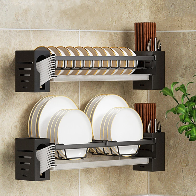 Dish Rack Punch-free Kitchen Organizer Storage Drying Shelf Wall ...