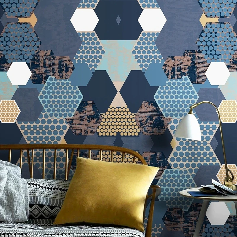 Custom-Size-Modern-Home-Decor-Geometric-Pattern-Navy-Blue-Wallpaper-for ...
