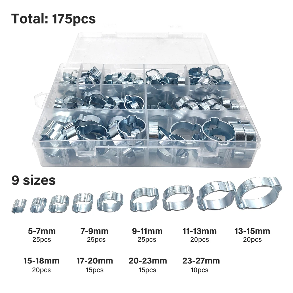 175Pcs Double Ear Clamp O Clips-Crimp Clip Air Silicone Petrol Water ...