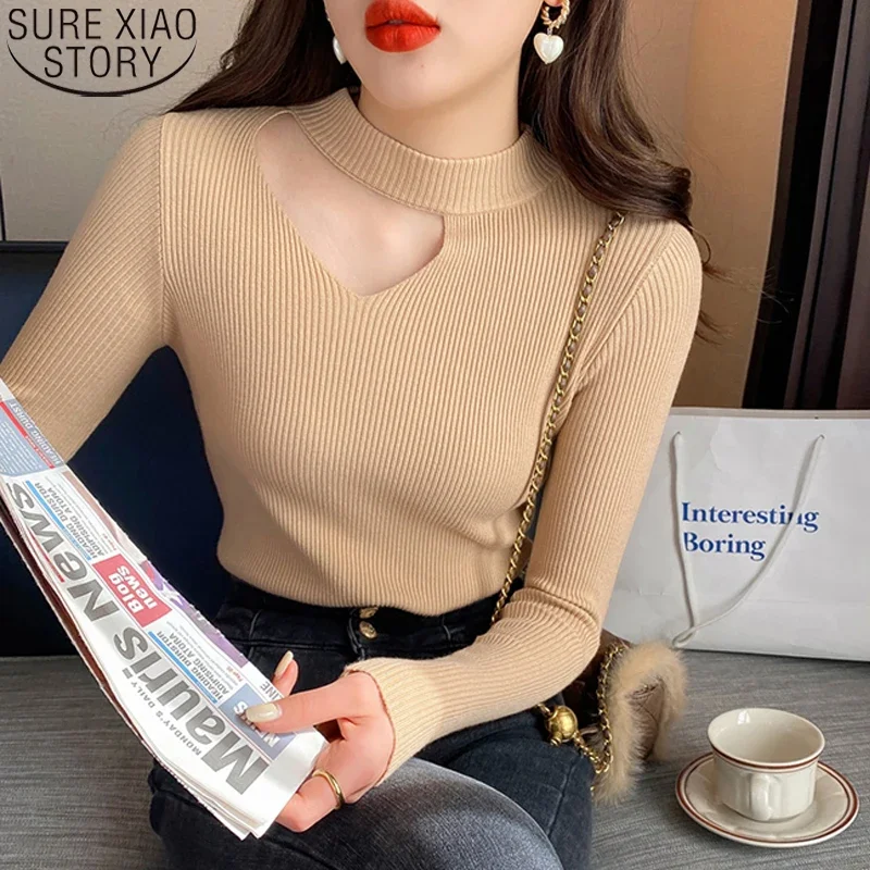 Half-High-Collar-Fashion-Hollow-Out-Halter-Sweater-Women-Pullovers ...