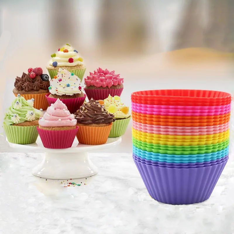 12pcs/24pcs Silicone Cake Mold Round Shaped Muffin Cupcake Baking Molds ...