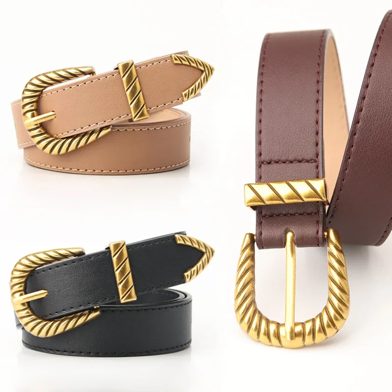 New-Fashion-Women-s-Belt-Thread-Gold-Needle-Button-Retro-Belt-Versatile ...