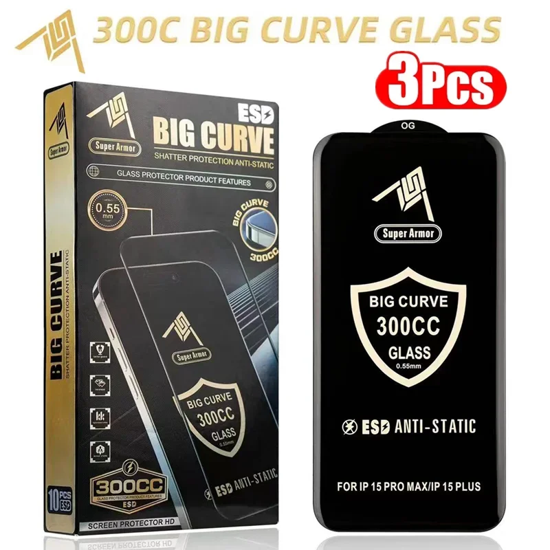 300CC-Big-Curve-Tempered-Glass-For-iPhone-15-13-11-12-14-Pro-Max-ESD ...