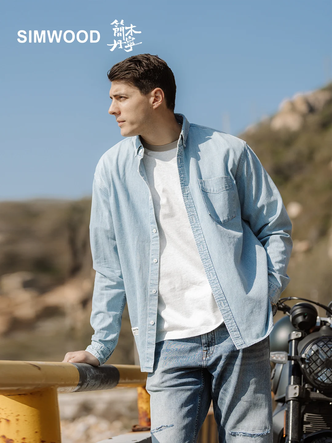 SIMWOOD 2023 봄 신상품 오버사이즈 7 oz 100% 코튼 원단 워시 빈티지 데님 셔츠 남성용, 하이 스탠다드 신제품| | - AliExpress