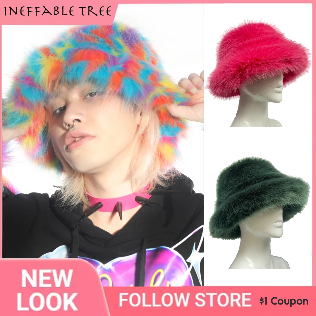 Y2K-Millennium-Hot-Girl-Autumn-Winter-Women-Rainbow-Faux-Fur-Cap-Female ...