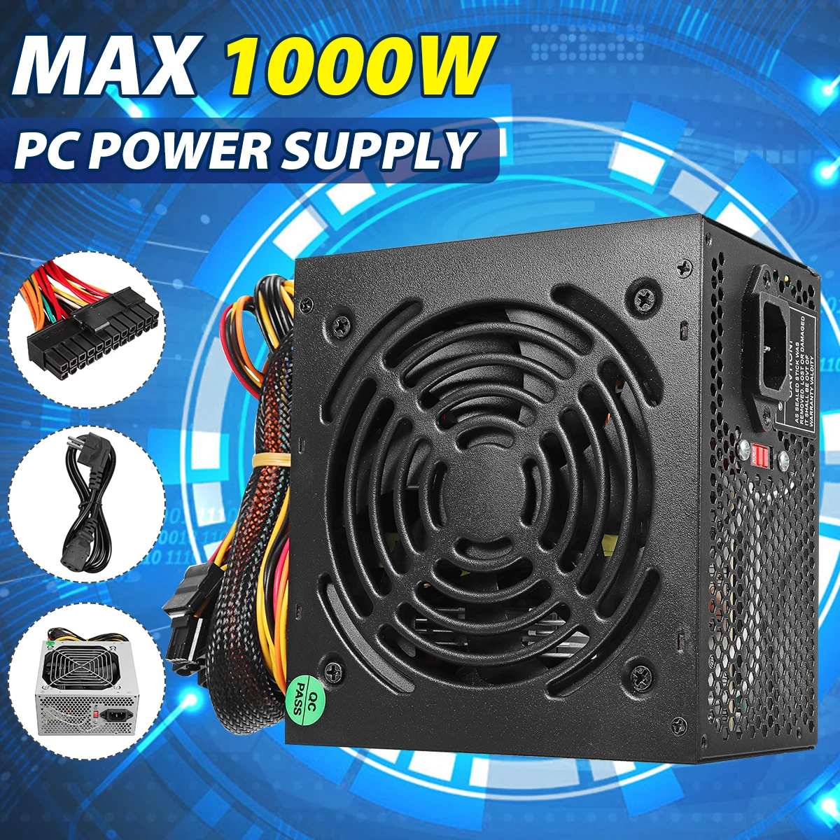 1000w Power Supply Psu Pfc Silent Fan Atx 24pin 12v Pc Computer Sata ...