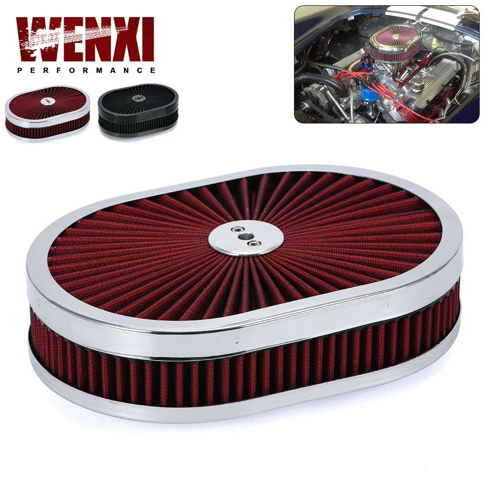 12"x2" Oval Air Cleaner Filter Assembly 5-1/8" Carb Neck w/ Flow-Thru ...