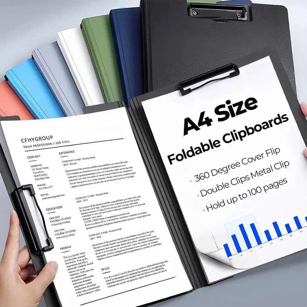 Double-Metal-Clip-A4-Size-360-Degree-Foldable-File-Cover-Folder-Writing ...