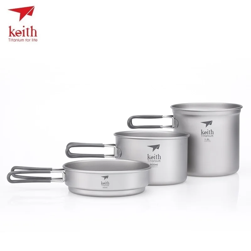Keith-Camping-Cooking-Set-3-Piece-Titanium-Pot-Frying-Pan-Portable ...
