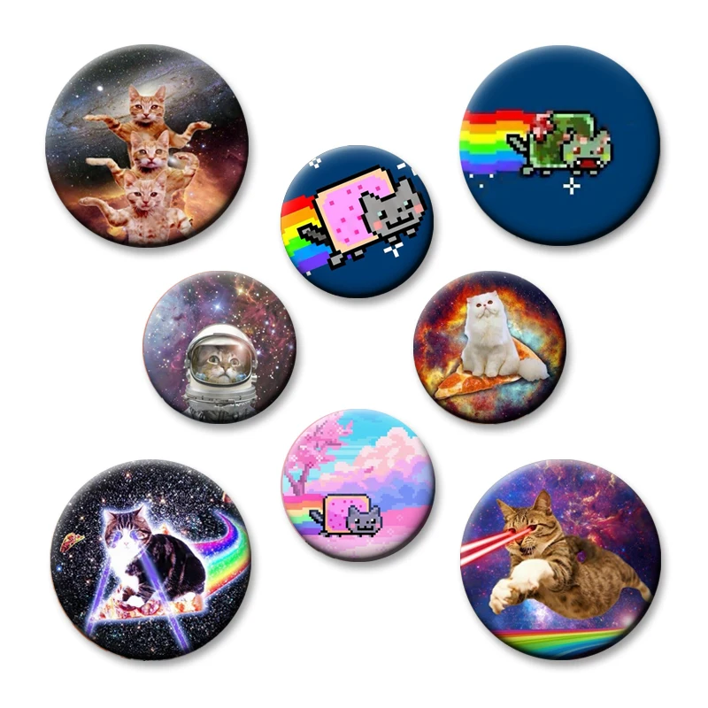 Cute Funny Rainbow Alien Cat Button Pins Backpack Clothing Decor Brooch ...